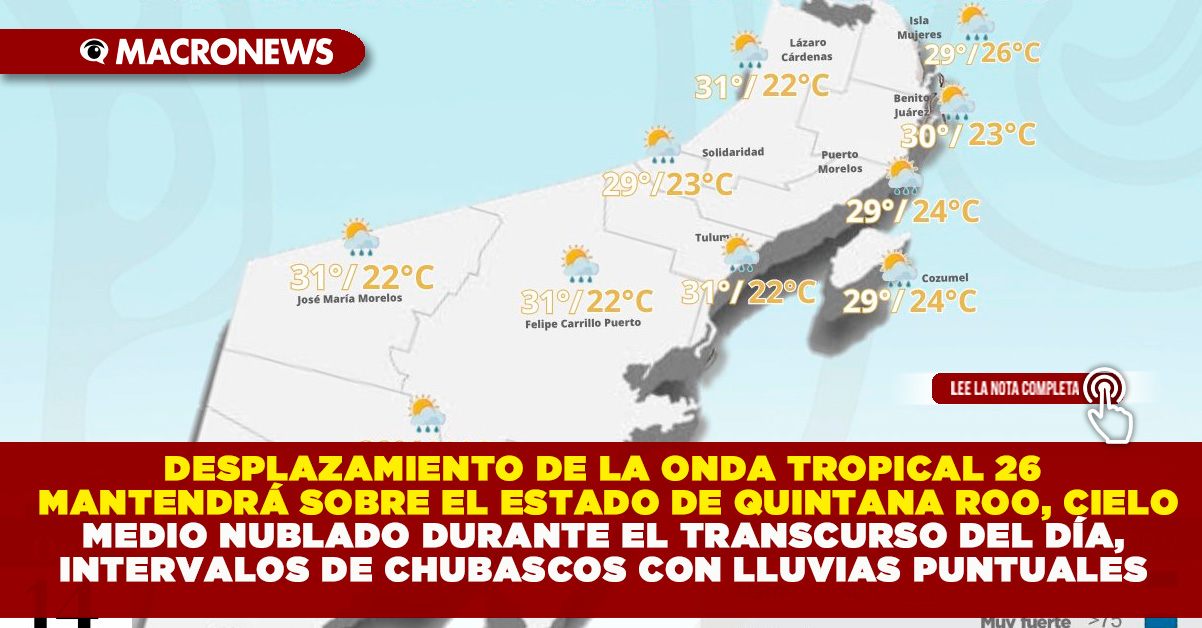 DESPLAZAMIENTO DE LA ONDA TROPICAL 26 MANTENDRÁ SOBRE EL ESTADO DE QUINTANA ROO, CIELO MEDIO ...